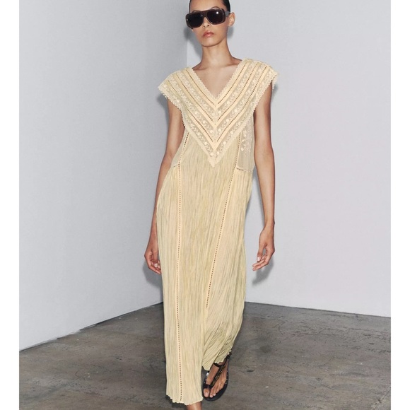 Zara | Dresses | Zara Embroidered Pleated Dress | Poshmark
